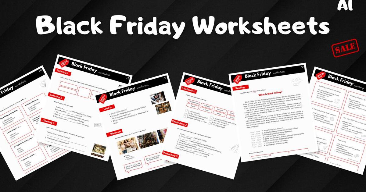 Black Friday Worksheets A1, Speaking Cards + Bingo | Інтерактивні ...