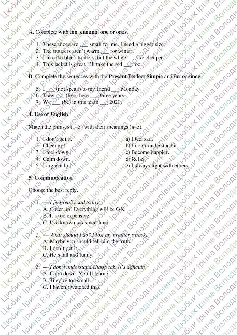 Full Blast 6 Module 7 Teen Life Діагностувальна робота | Тест. Англійська мова