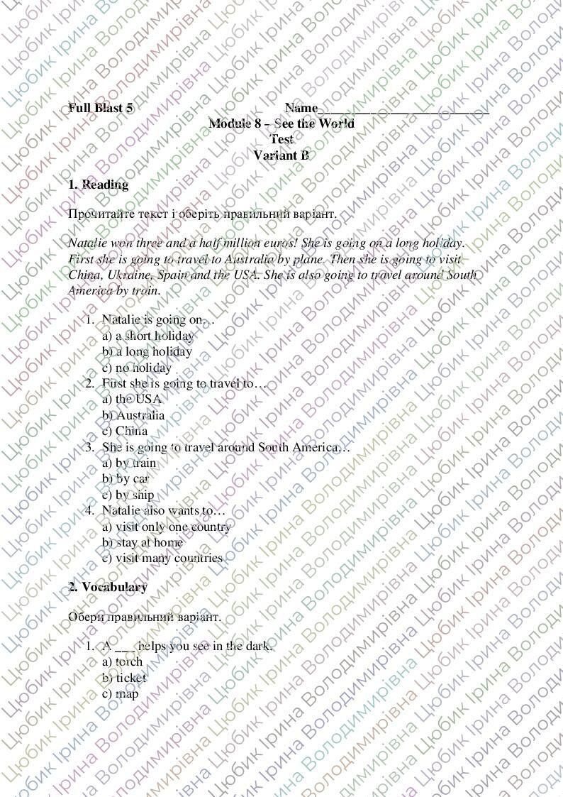 Full Blast 5 Module 8 See the World Діагностувальна робота | Тест. Англійська мова