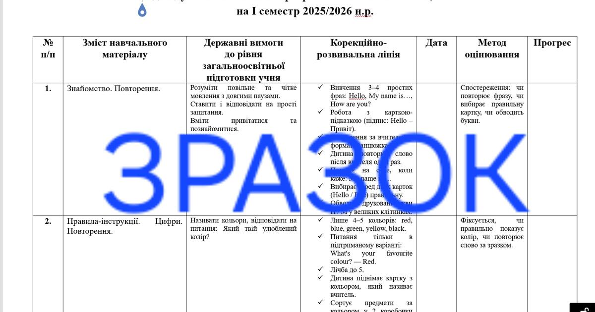 Індивідуальна навчальна програма з англійської мови на І семестр, 4 ...