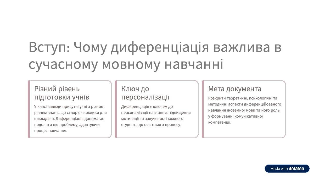 Роль диференціації у вивченні іноземної мови для учнів різного рівня ...