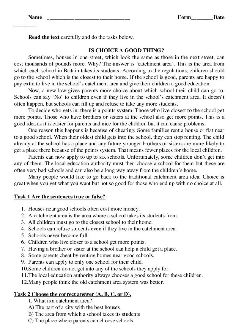 Is Choise a Good Thing? | Тест. Англійська мова