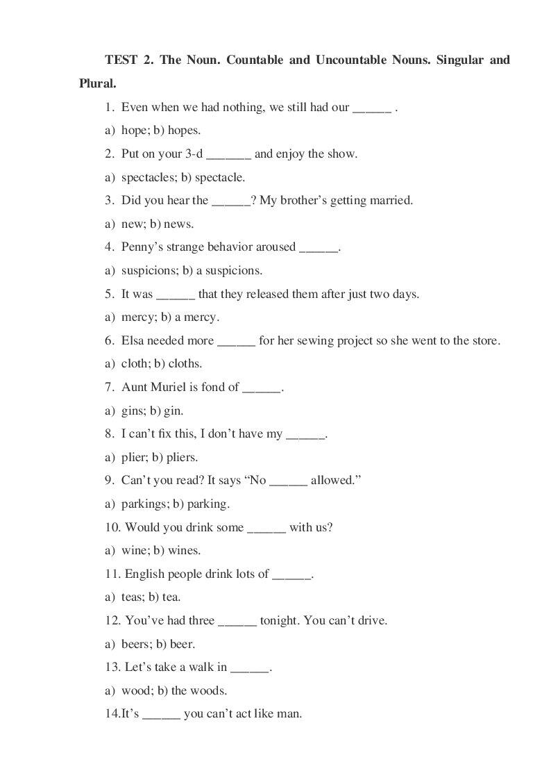 The Noun. Countable and Uncountable Nouns. Singular and Plural. 2 ...