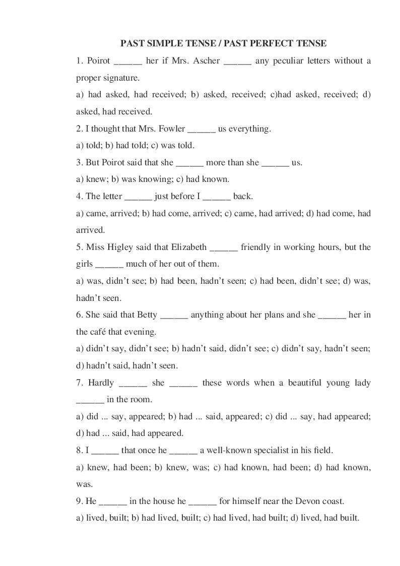 PAST SIMPLE TENSE / PAST PERFECT TENSE | Тест. Англійська мова