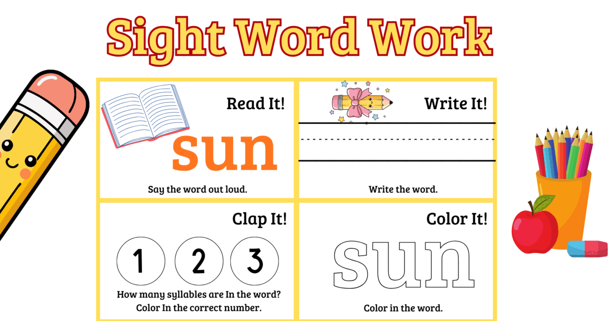 Sight Word Work: Sun | Інші методичні матеріали. Англійська мова