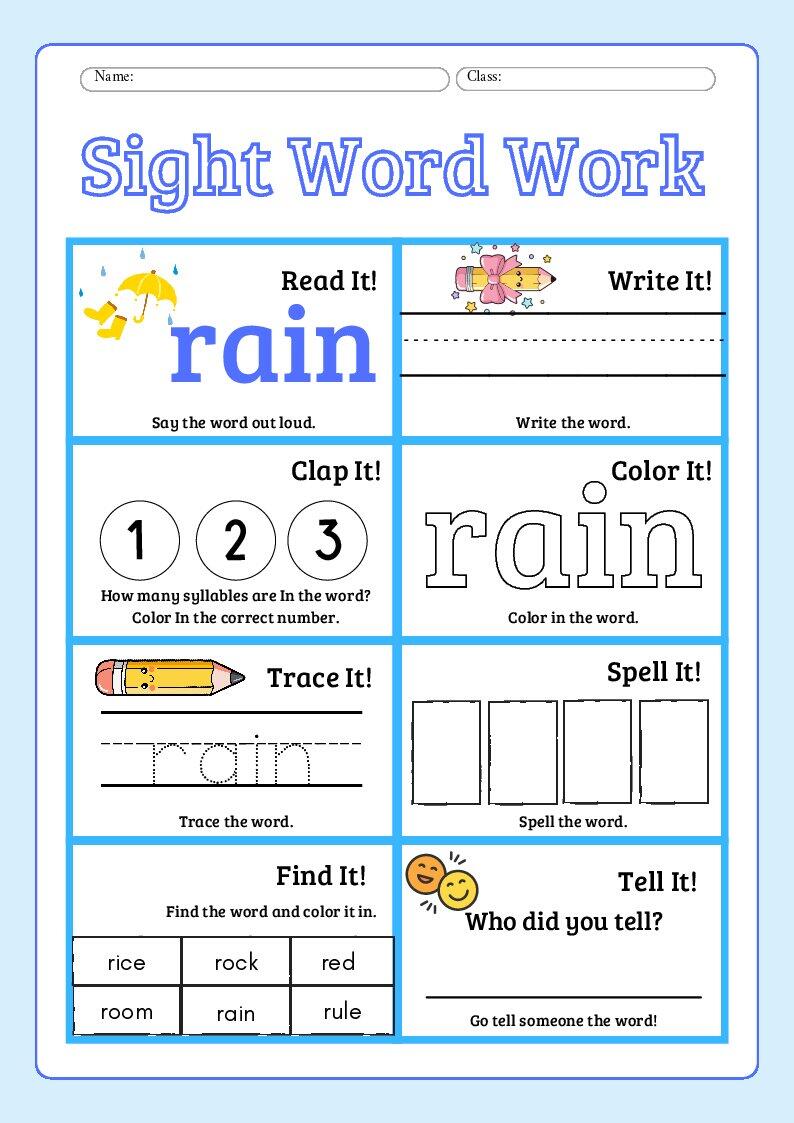 Sight Word Work: Rain | Інші матеріали. Англійська мова
