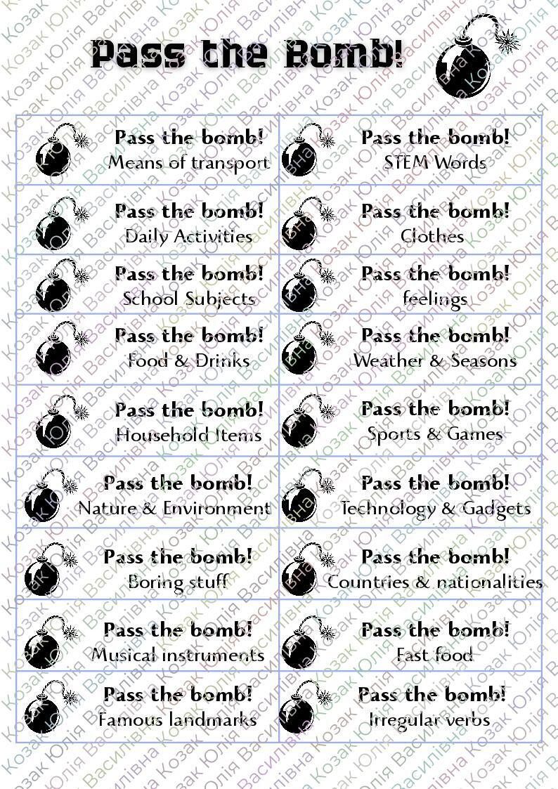 Game "Pass the bomb" | Інтерактивні матеріали. Англійська мова