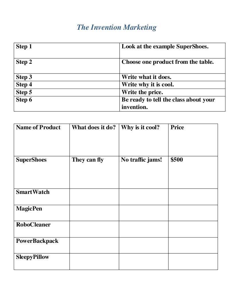The Invention Marketing Table Instructions | . Різне