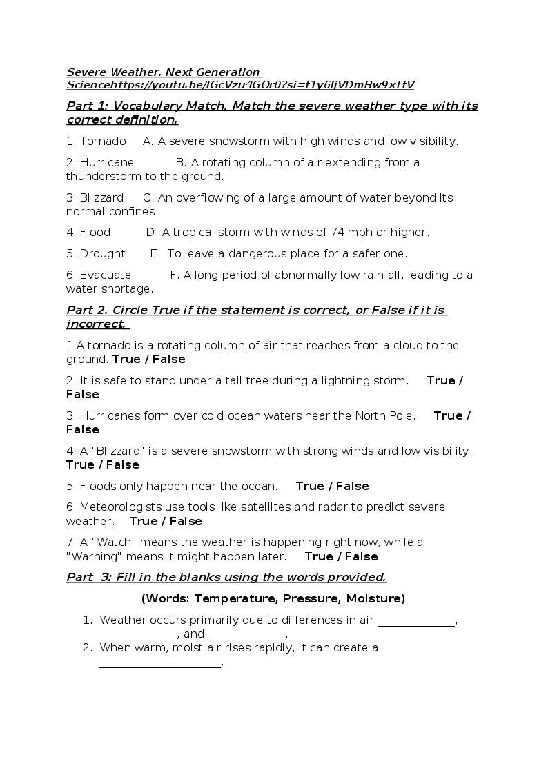 TEST. Severe Weather. Worksheet | . Різне