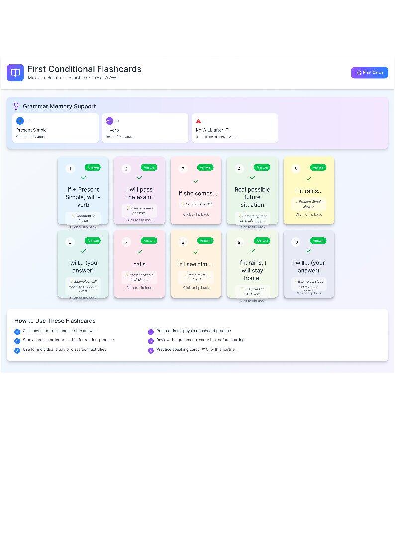 Flashcards for Practising First Conditional Prepare 7 Unitr 18 ...