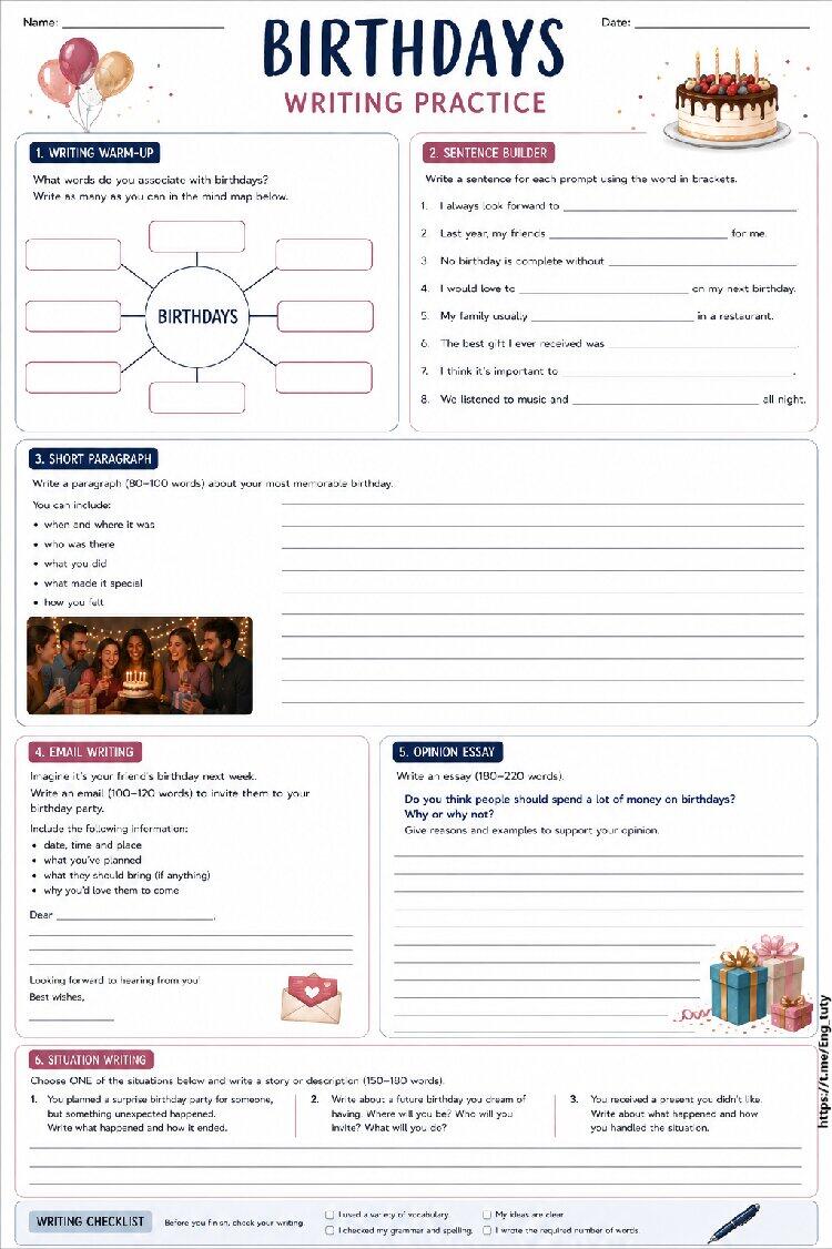 Birthday lesson for adults, Birthday worksheets for adult students ...