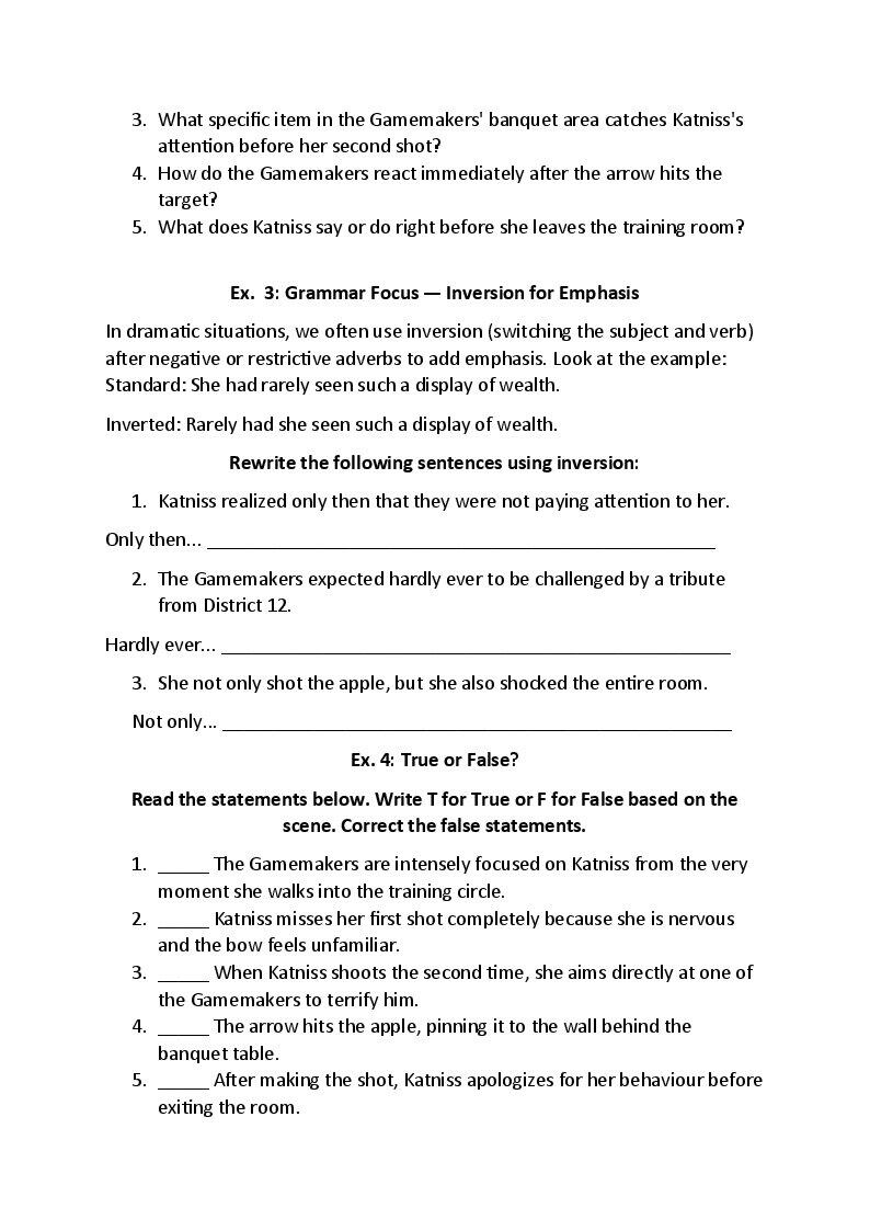 The Hunger Games: Katniss Shoots the Apple. English Lesson Worksheet ...