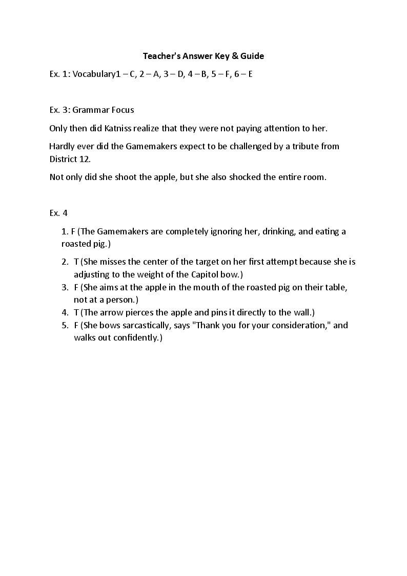 The Hunger Games: Katniss Shoots the Apple. English Lesson Worksheet ...